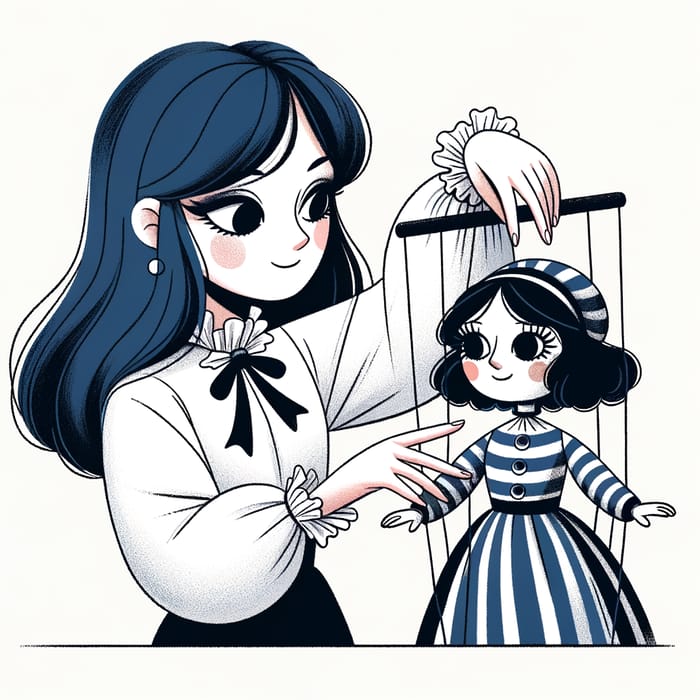 French Girl Puppet Show in Dark Blue Setting | AI Art Generator | Easy ...