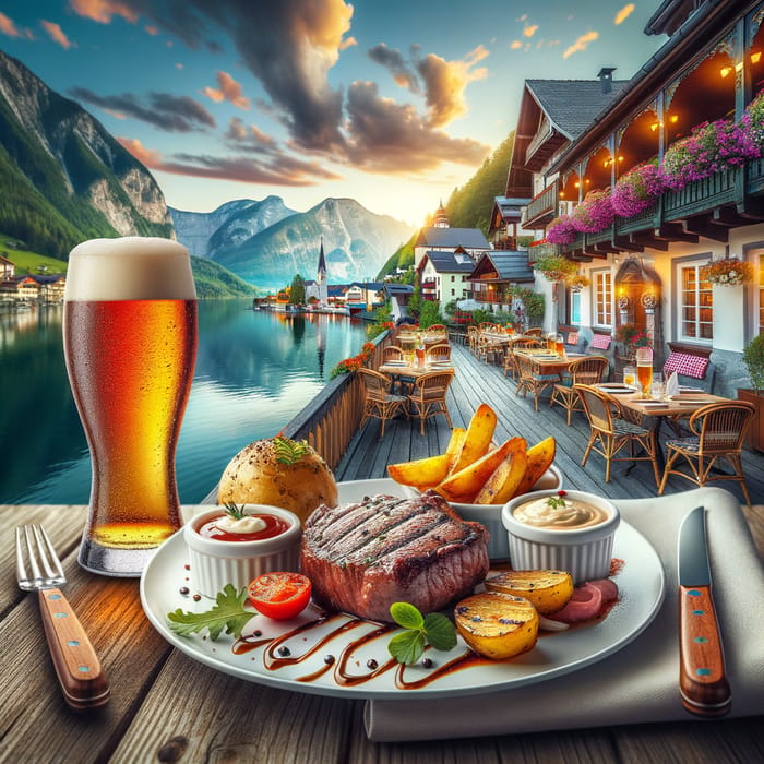 Colorful Steak & Beer Feast | Hills Restaurant Terrace | AI Art ...