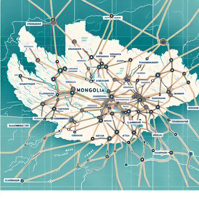 Mongolia Aimag Centers Map with Ulaanbaatar Connections | AI Art Generator | Easy-Peasy.AI