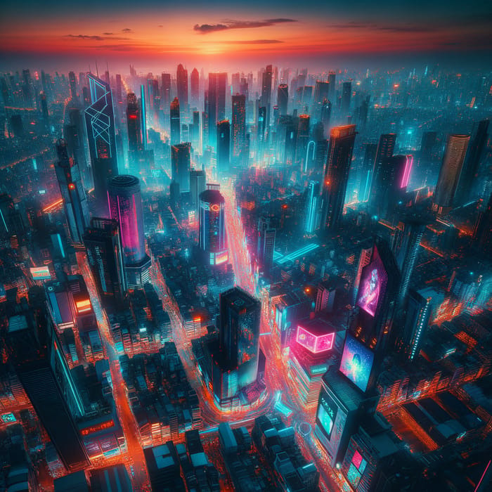 Cyberpunk Cityscape Dusk View | Vibrant Neon Lights | AI Art Generator ...