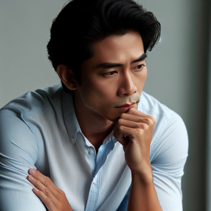 Contemplative Vietnamese Man in Thoughtful Reflection | AI Art ...