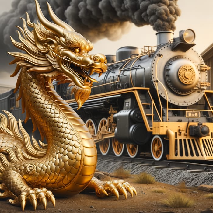 Golden Dragon and Locomotive: Mythical Encounter | AI Art Generator ...
