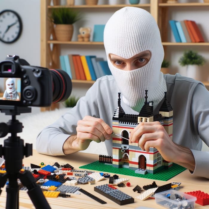 Caucasian Male in White Balaclava Building LEGO on Twitch | AI Art ...