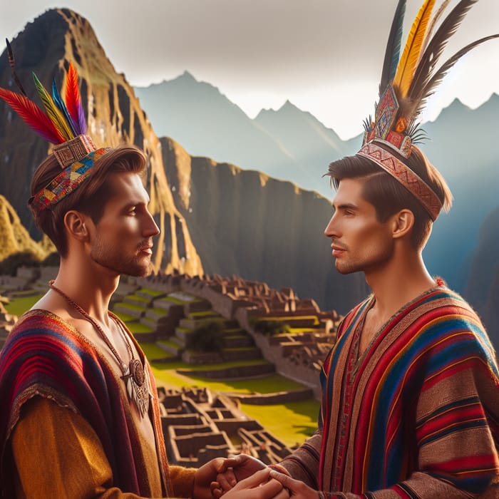 Romantic Incan Men in Machu Picchu at Sunset | AI Art Generator | Easy ...