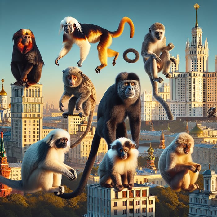 Monkeys Exploring Moscow Cityscape in Summer | AI Art Generator | Easy ...