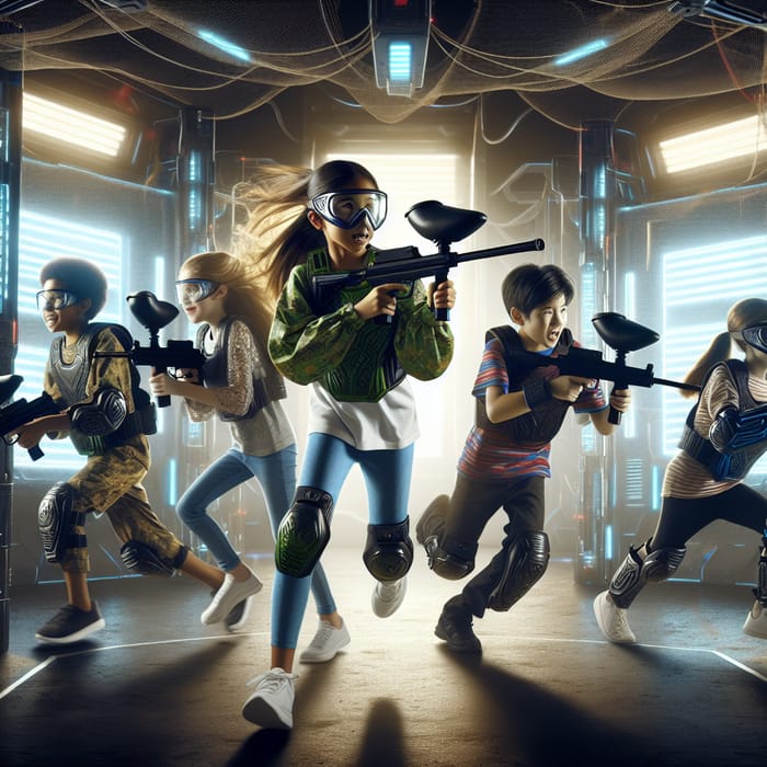 Kids Playing Paintball in a High-Tech Arena | AI Art Generator | Easy ...