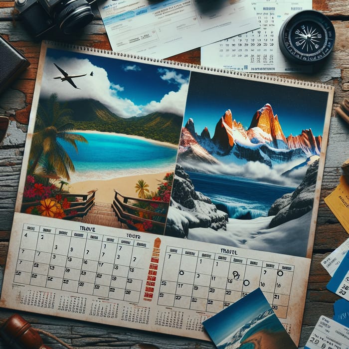 Travel Dates - Beach & Snowy Mountains | AI Art Generator | Easy-Peasy.AI