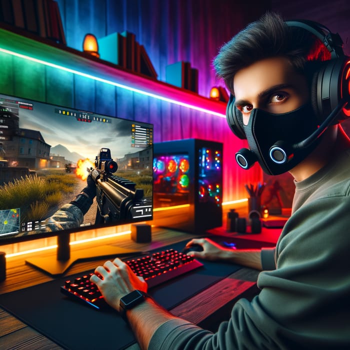 Warzone Streamer in Mask | High-Intensity Gaming Setup | AI Art ...