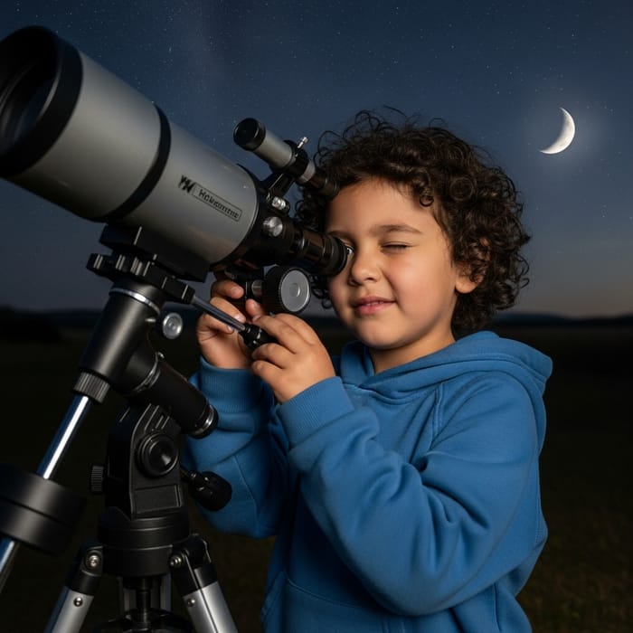 Child Looking Through Telescope | Young Explorer | AI Art Generator ...