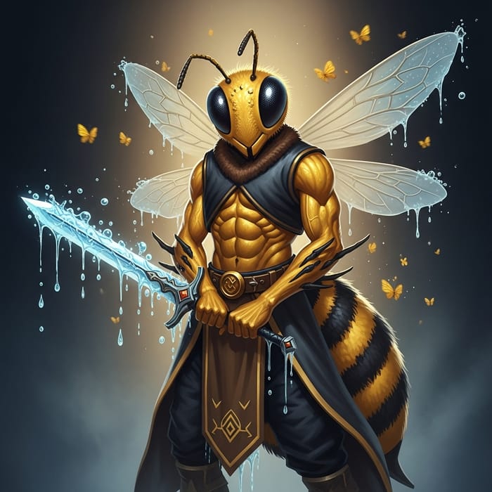 Bee Agent with Magical Water Sword | AI Art Generator | Easy-Peasy.AI