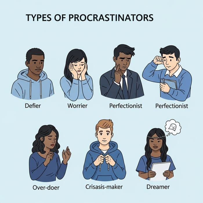 Blue Student Procrastination Types: Defier, Worrier, Perfectionist ...