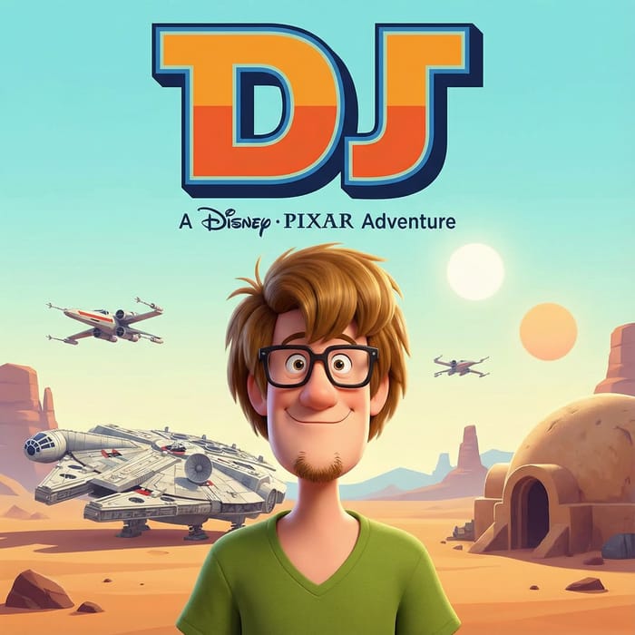 DJ: A Disney Pixar Adventure with Shaggy | AI Art Generator | Easy-Peasy.AI