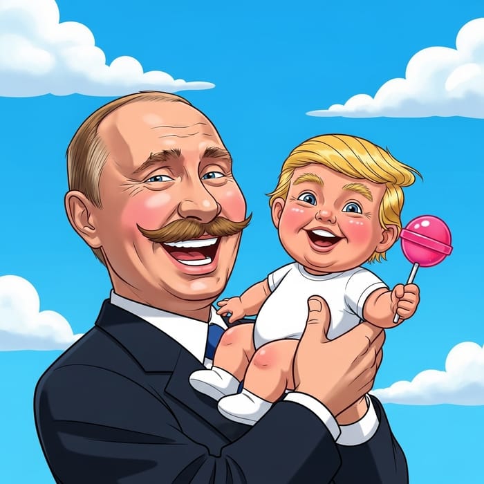 Playful Putin and Trump Cartoon | AI Art Generator | Easy-Peasy.AI