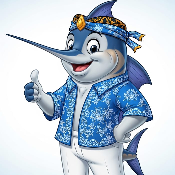 Animated Marlin Mascot in Batik Outfit | AI Art Generator | Easy-Peasy.AI