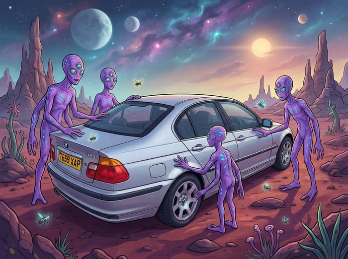 Alien Family Discovers E46 323i on Distant Planet | AI Art Generator ...