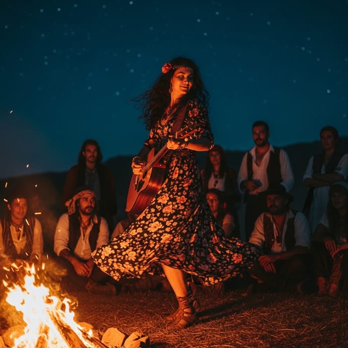 Gypsy Dance Around Fire: Nighttime Vargo Performance | AI Art Generator ...
