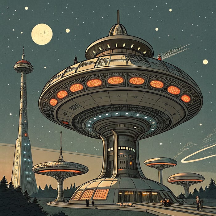Retro Sci-Fi Communications Array Art | AI Art Generator | Easy-Peasy.AI