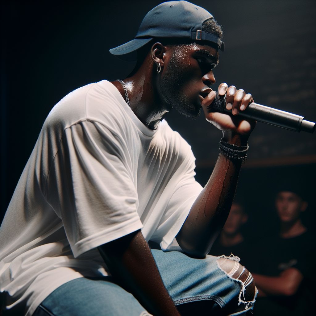 Passionate 20s Black Male Rapper on Stage | Intense Performance | AI ...