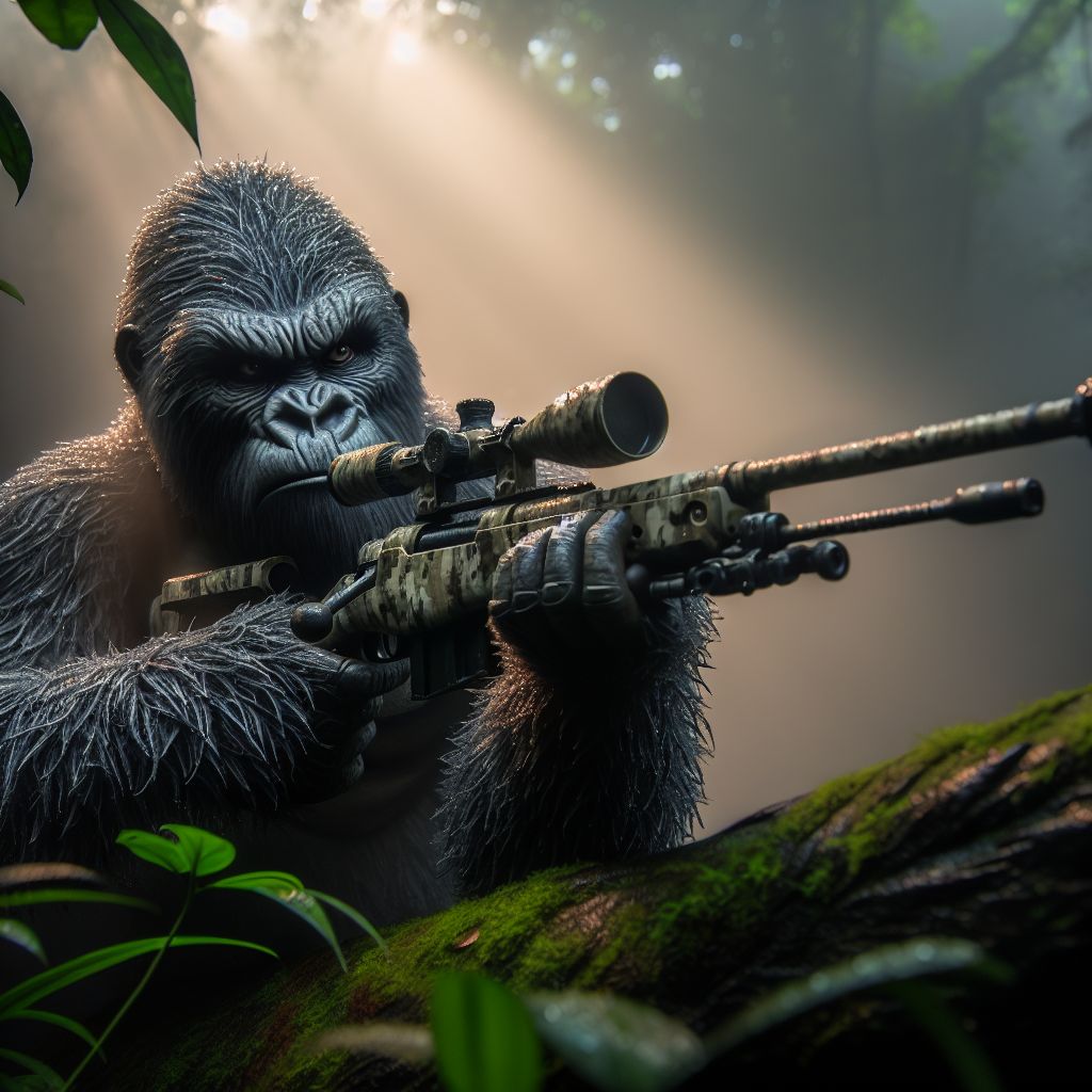 Silver-Black Gorilla Sniper | Jungle Camouflage Rifle Artwork | AI Art ...