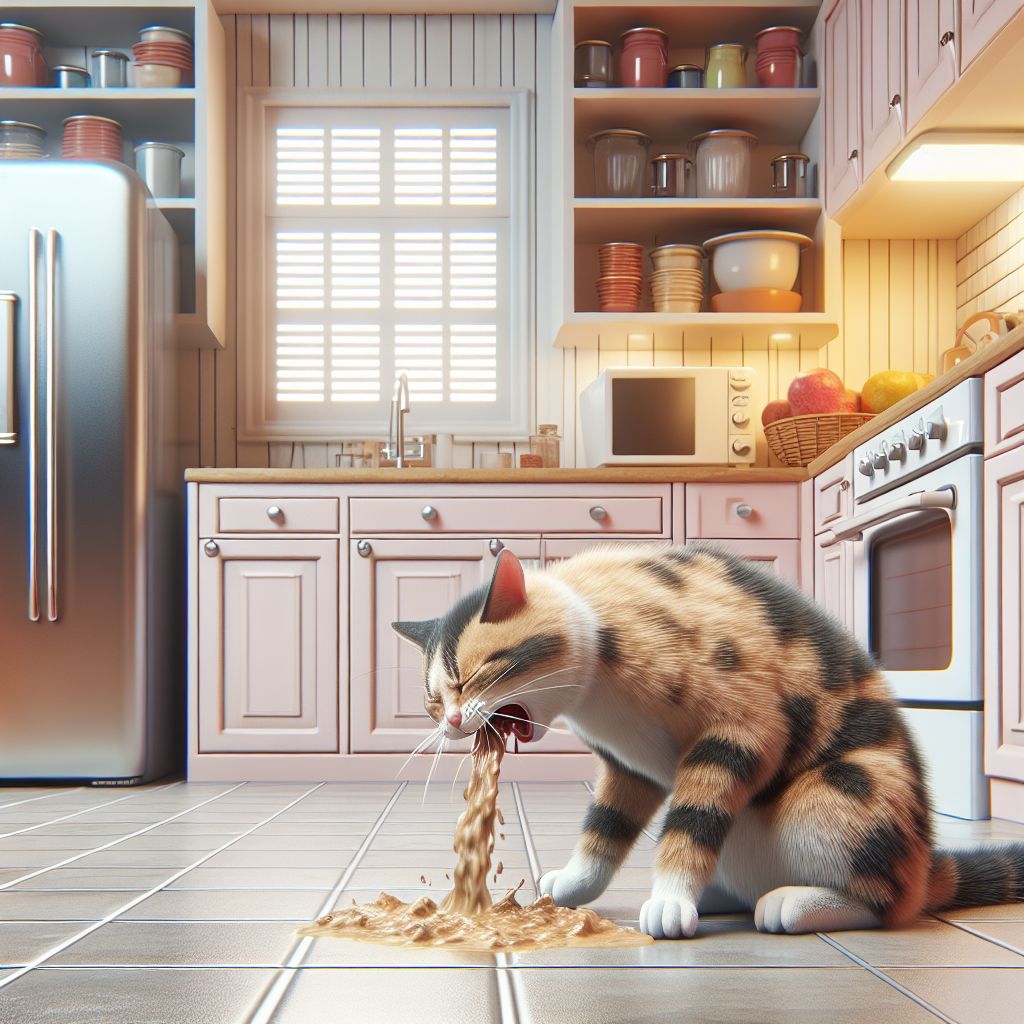 Cat Vomiting in Kitchen - Signs of Discomfort and Illness | AI Art ...
