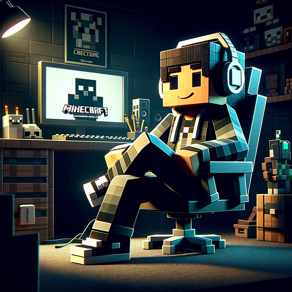 Pixelated Minecraft Player in Gaming Attire - Gaming Room Scene | AI ...