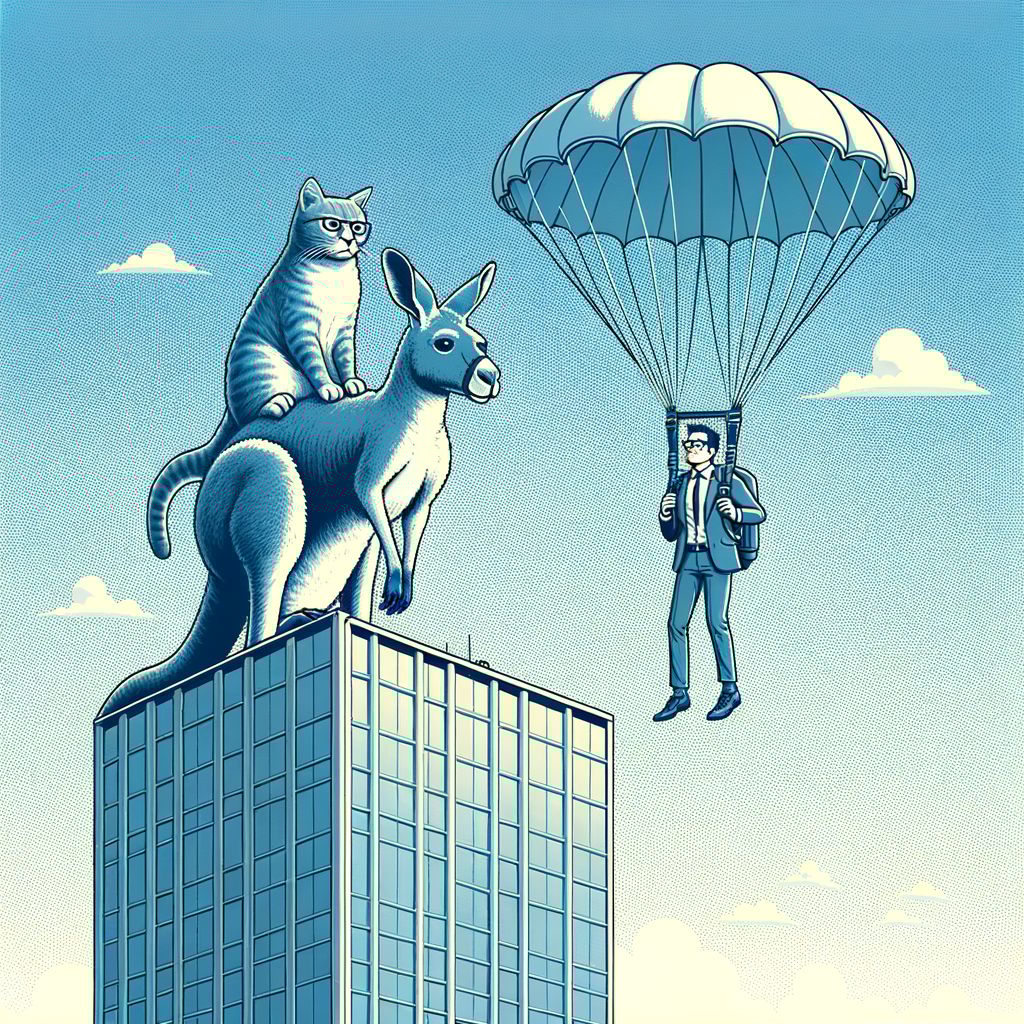 Cat Riding Kangaroo Watching Man Parachuting | Website Name | AI Art ...