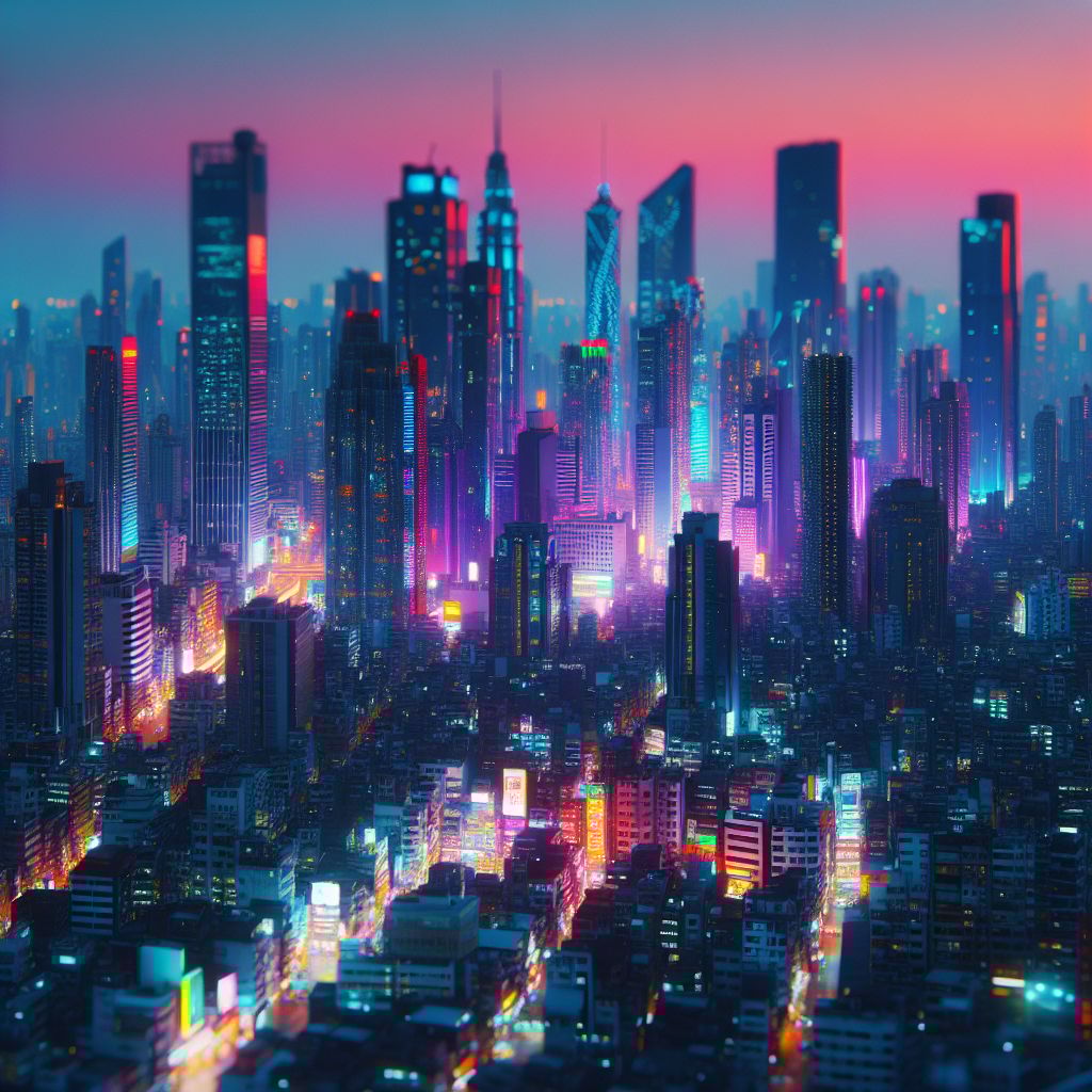 Futuristic Cityscape at Dusk | Cyberpunk Virescence | AI Art Generator ...