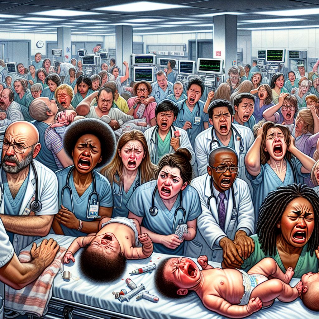 Distressed Hospital ER Scene with Multicultural Patients and Healthcare ...