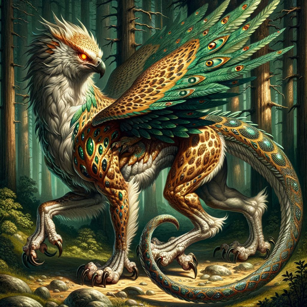 Mystical Creature of Ancient Folklore with Hawk Head, Leopard Body, and ...