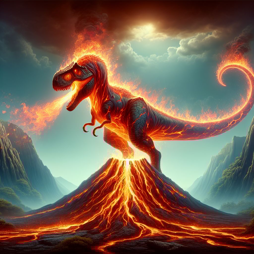 Volcano Dinosaur: Majestic Prehistoric Creature in a Fiery Display | AI ...