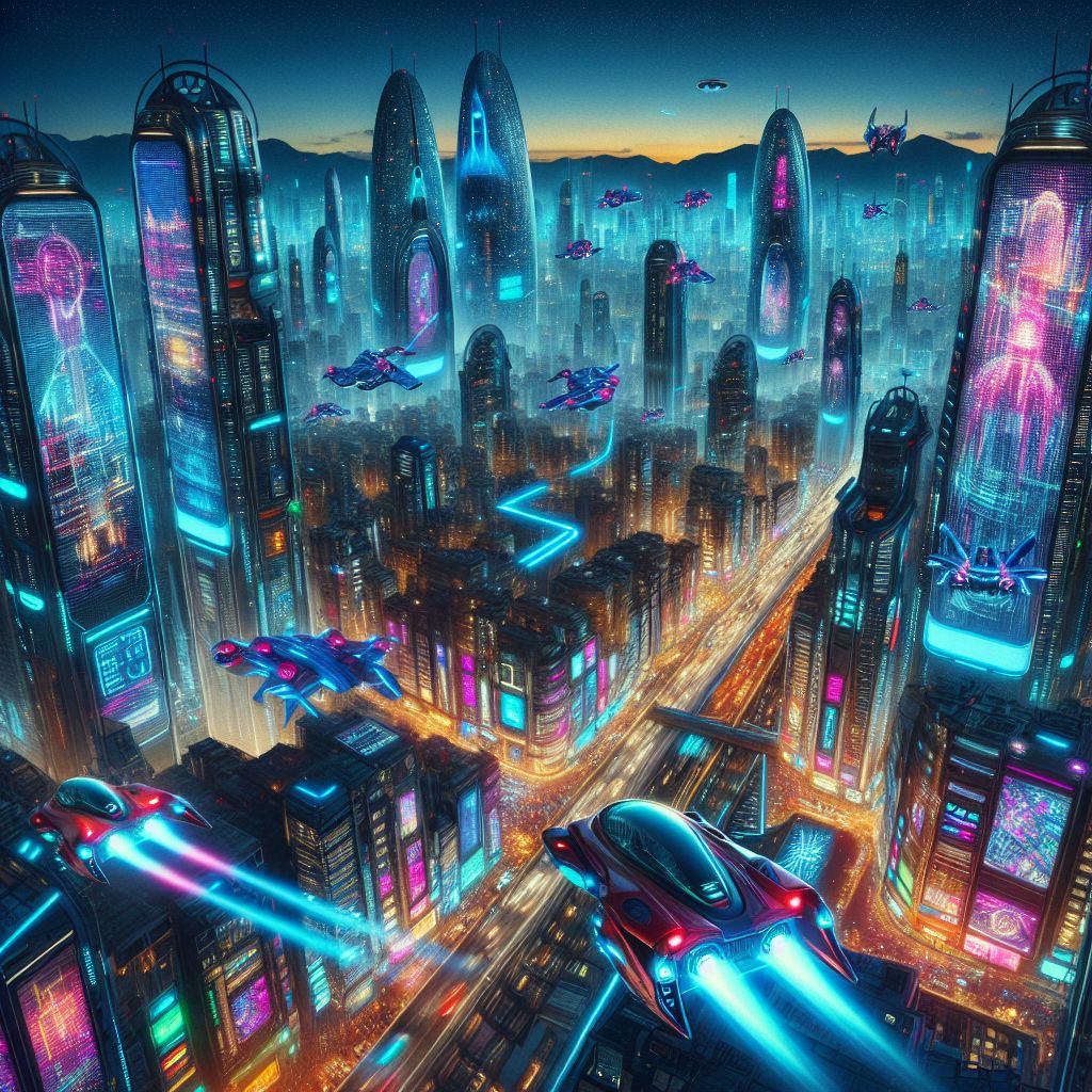 Futuristic Cityscape | Cyberpunk Skyline with Flying Cars | AI Art ...