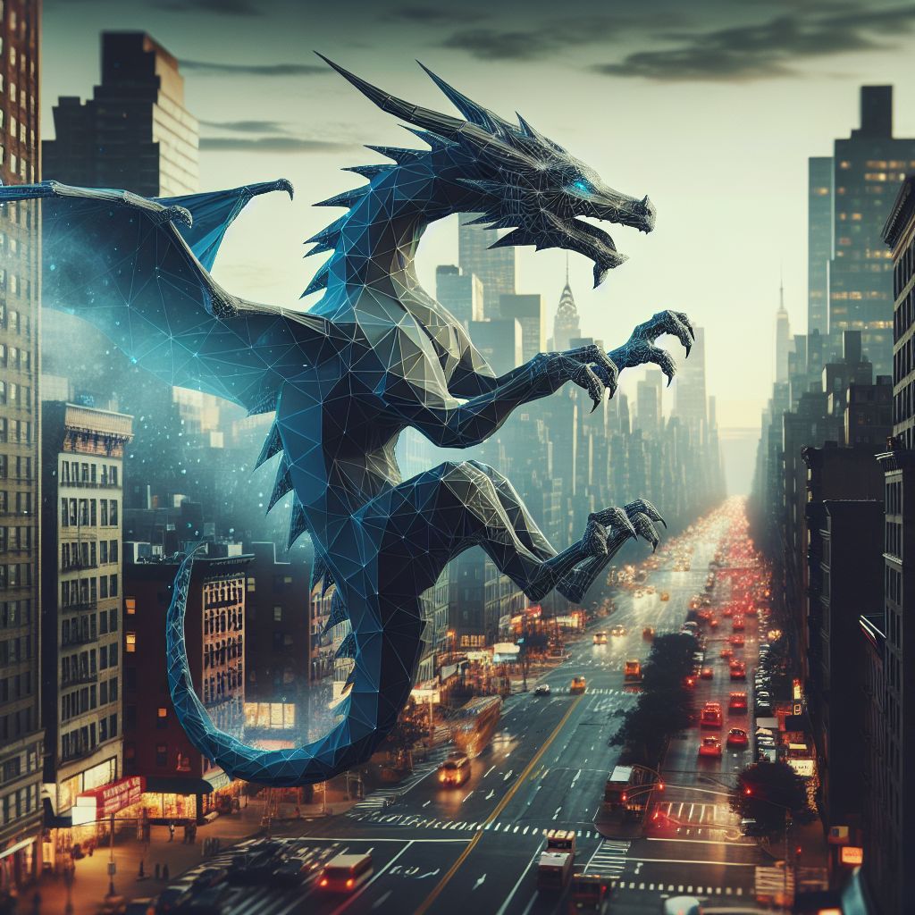 Polygonal Dragon Over New York Streets | AI Art Generator | Easy-Peasy.AI