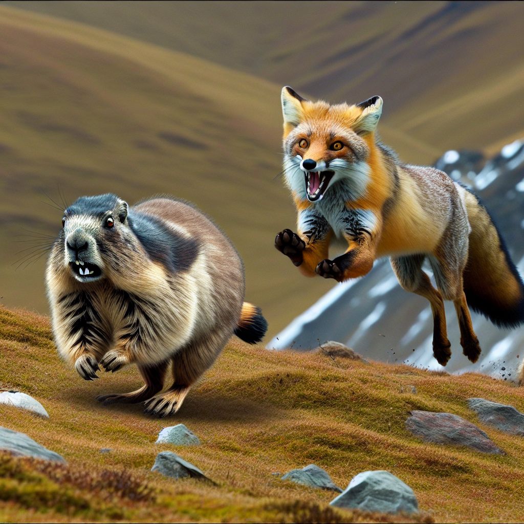 Scared Marmot Evading Tibetan Fox - Wildlife Chase Scene | AI Art ...