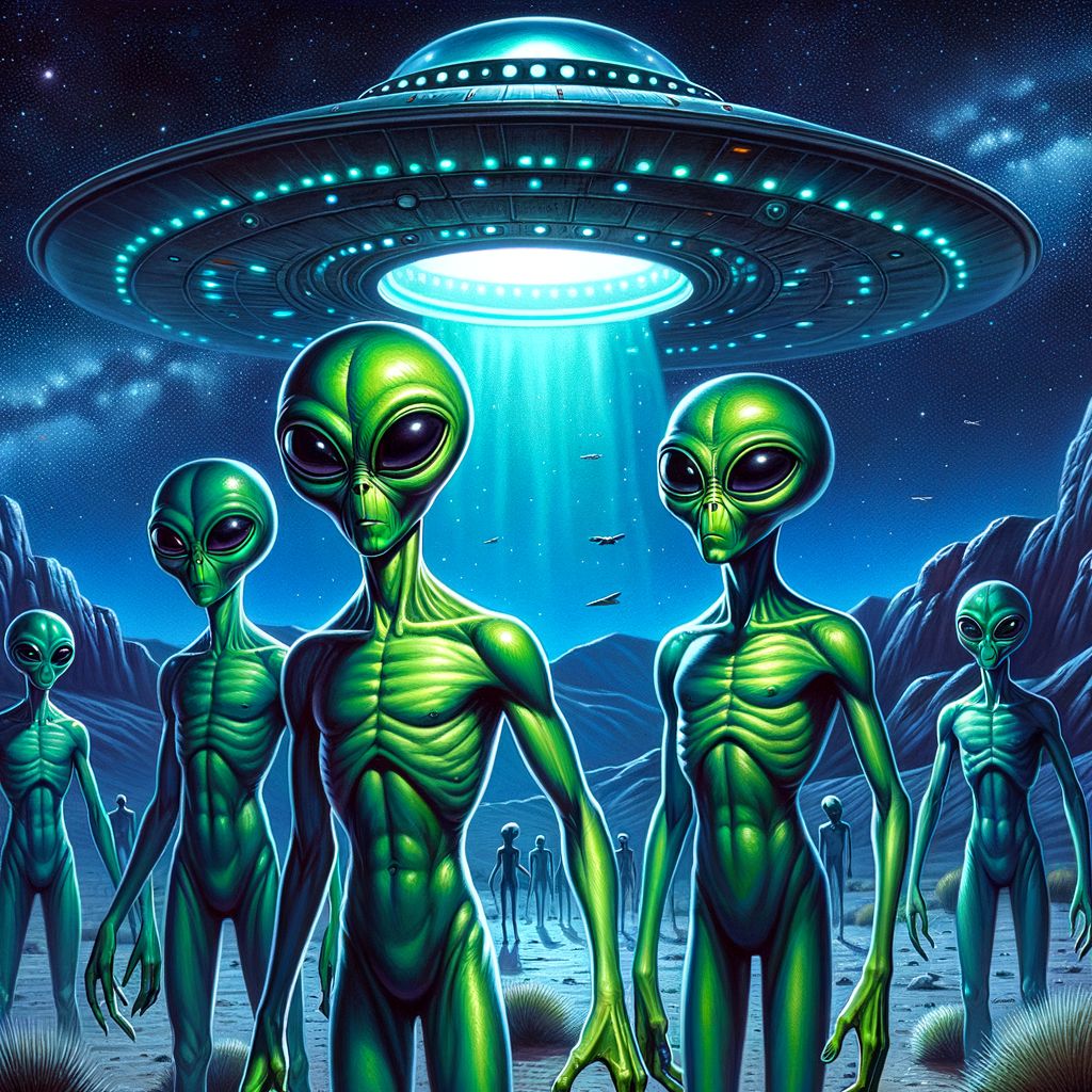 Classic Alien Encounter: Vivid Depiction of Green Extraterrestrials ...