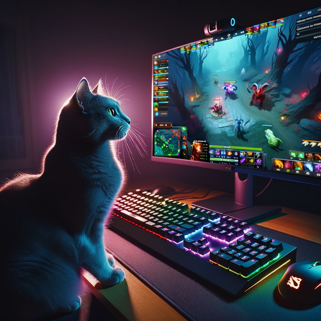 Domestic Cat Playing Dota 2 - Gaming Computer Setup | AI Art Generator ...