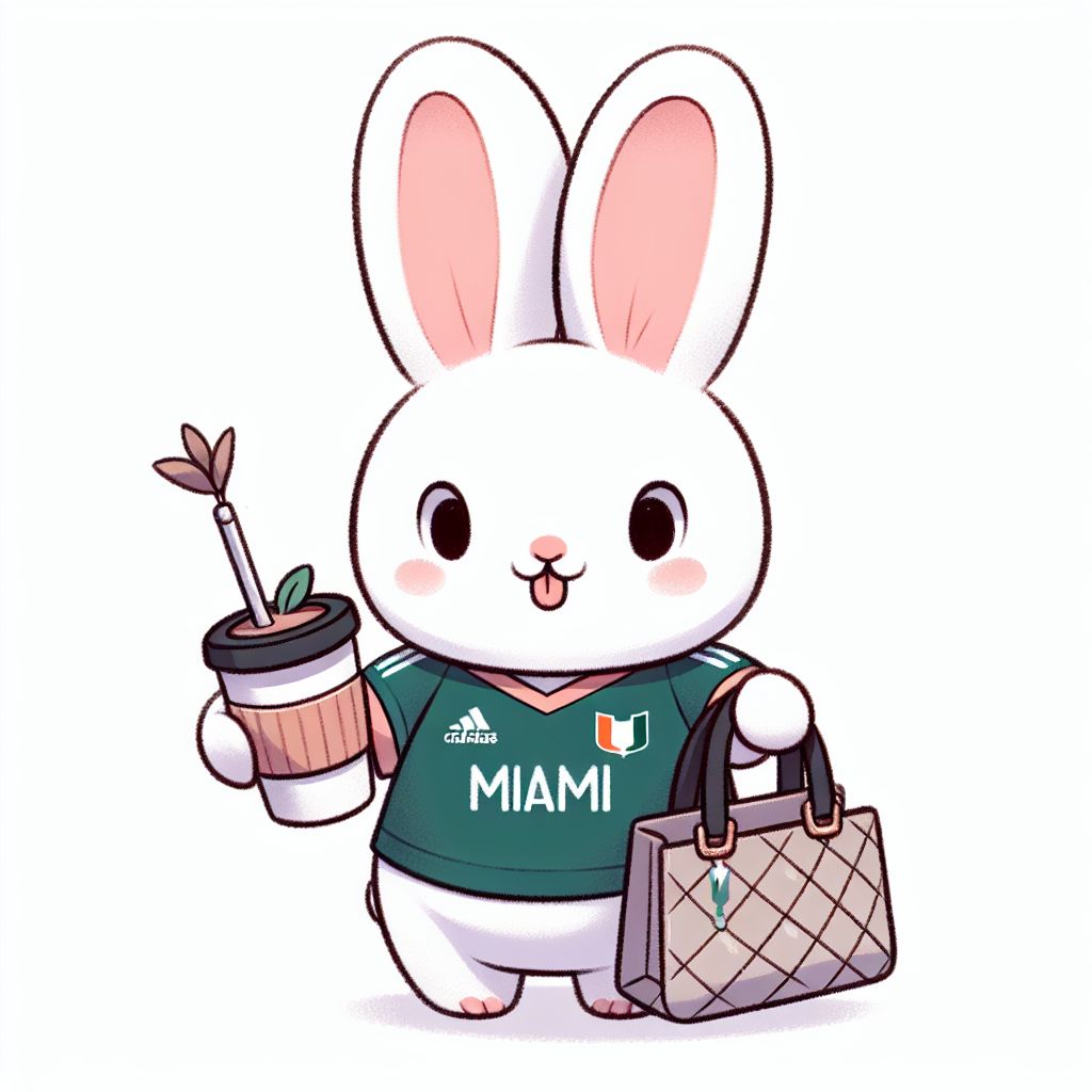 Cute Cartoon Rabbit in Miami Jersey with Mate Tea Cup and Designer ...