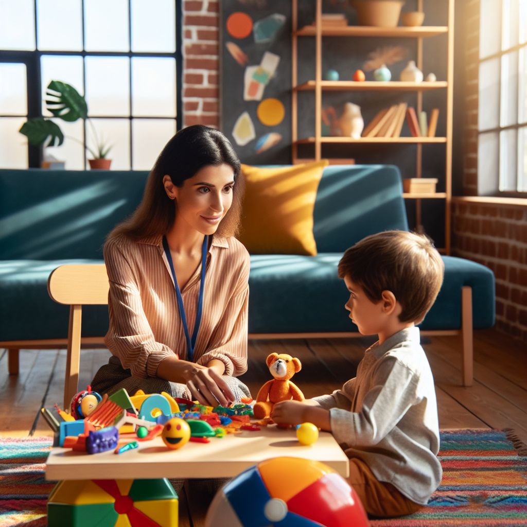 Child Therapy with Female Psychotherapist | Therapeutic Play | AI Art ...