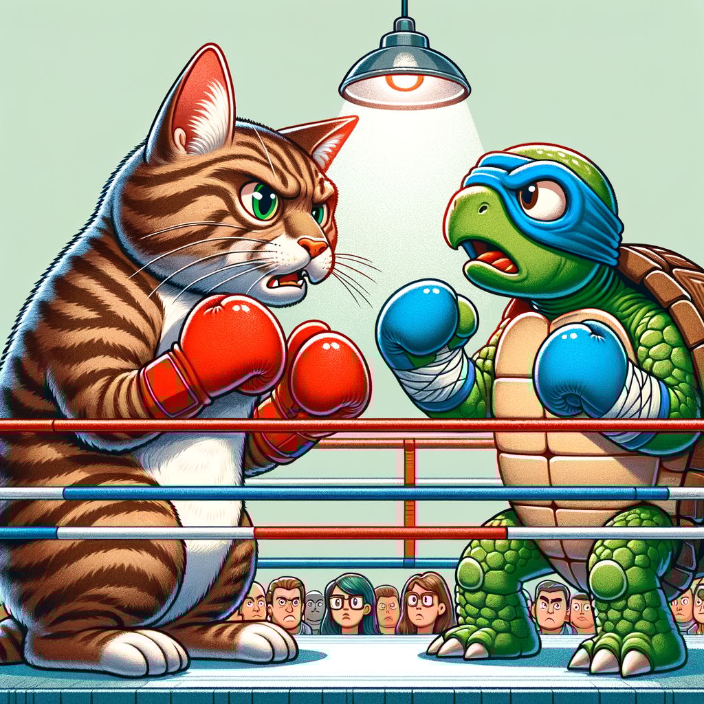 Comical Tabby Cat vs. Green Turtle Boxing Match Illustration | AI Art ...