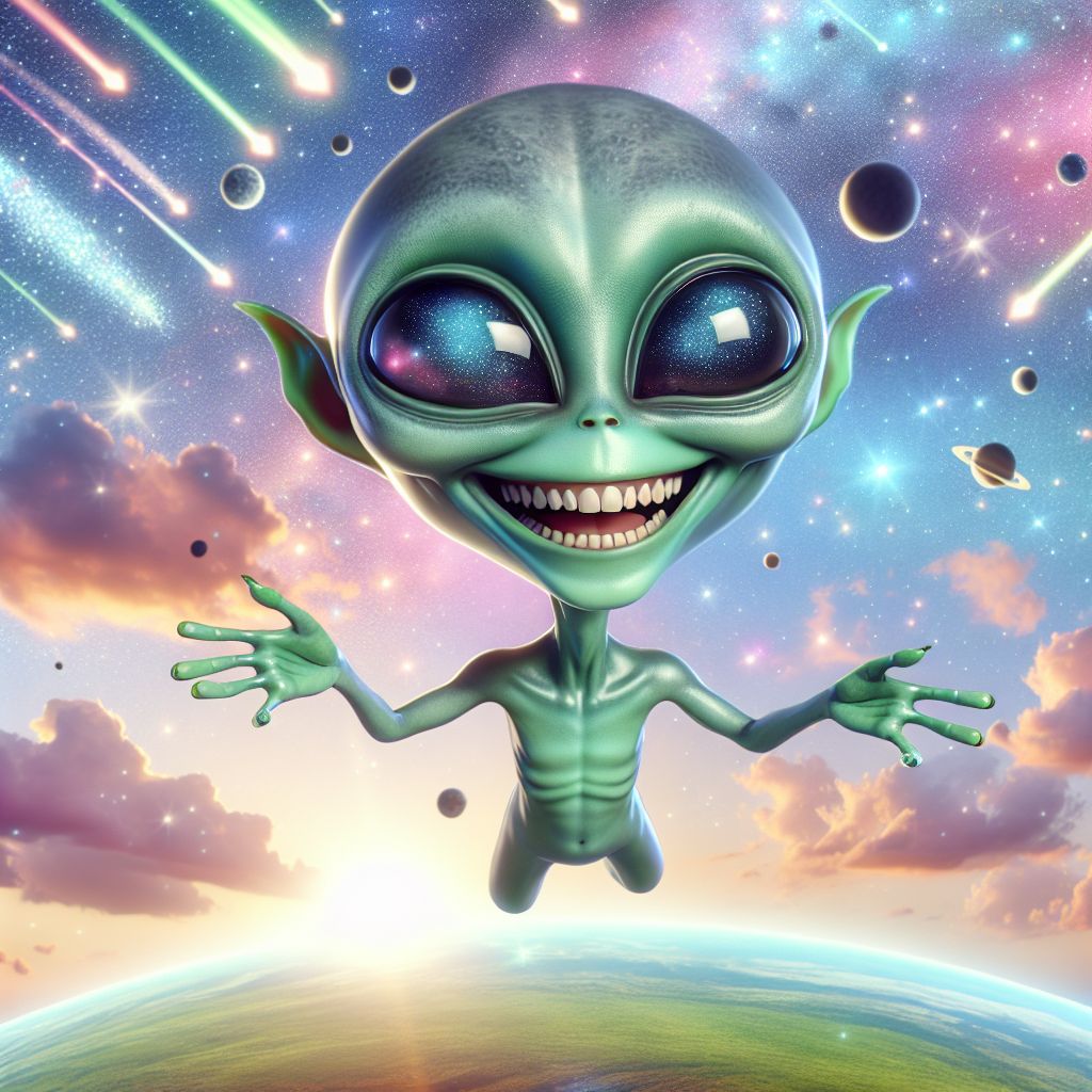 Joyful Alien in Celestial Playground | AI Art Generator | Easy-Peasy.AI