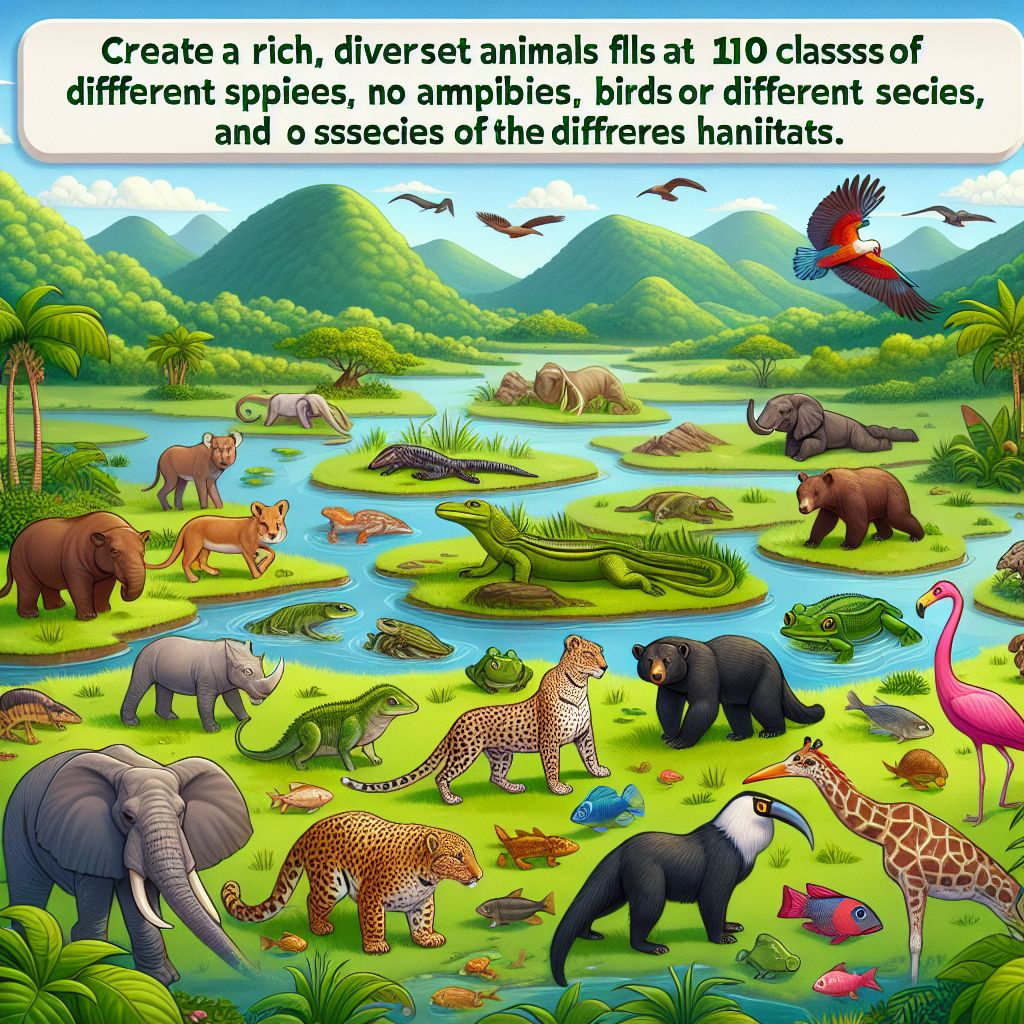 Diverse Landscape with 10 Distinct Animals from Animal Kingdom | AI Art ...