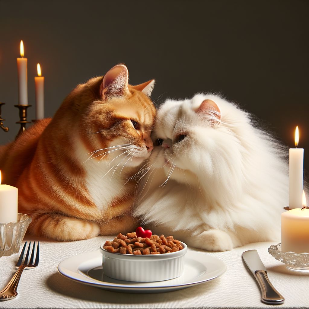 Romantic Date Scene of Orange and Persian Cats | Gourmet Cat Dining ...