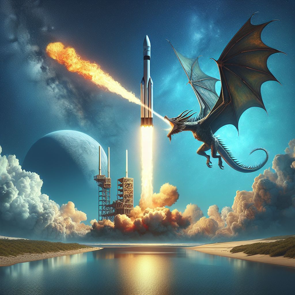 SpaceX Rocket vs. Medieval Dragon: Epic Clash in the Sky | AI Art ...