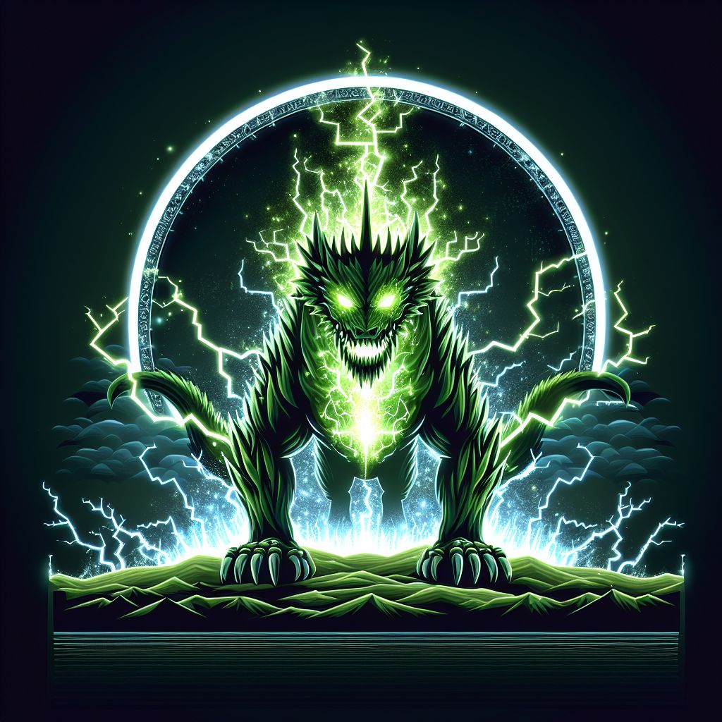 Glowing Green Lightning Creature - Power and Authority | AI Art ...