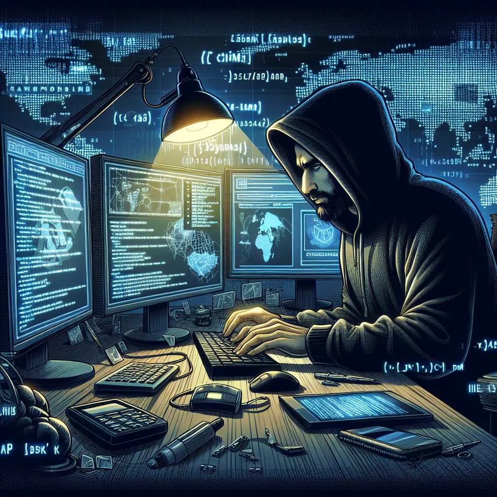 Ethical Hacker in Action: Cybersecurity Expert Working in Dimly Lit ...