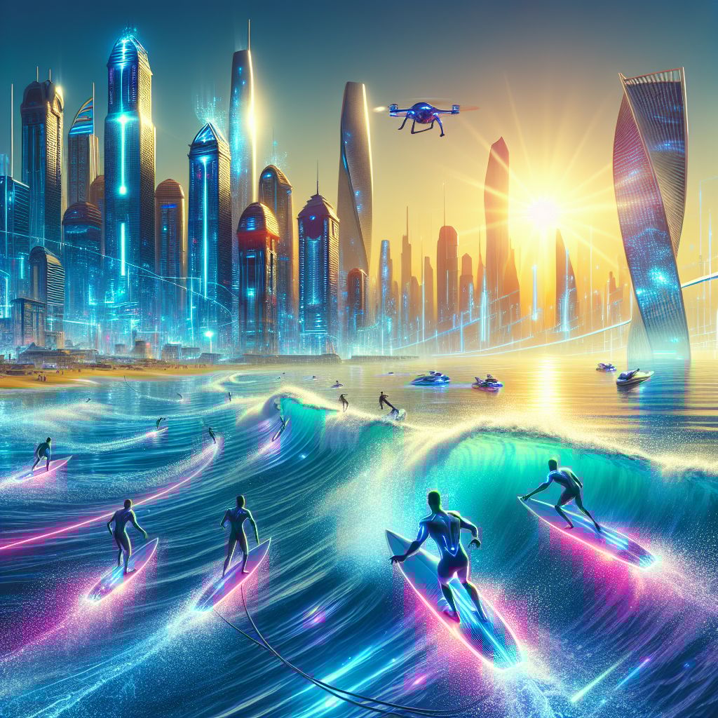 Surfers Paradise: Futuristic Coastal Area with High-Tech Surfers | AI ...