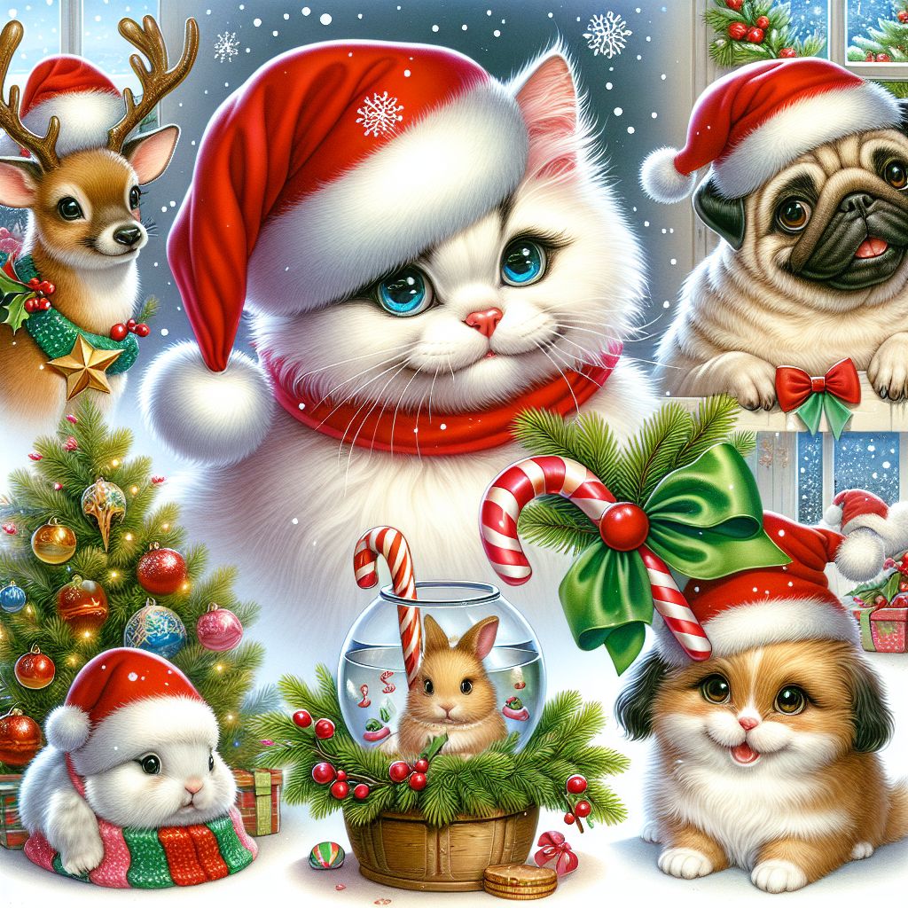 Festive Christmas Pets Illustration for Holiday Joy | AI Art Generator ...