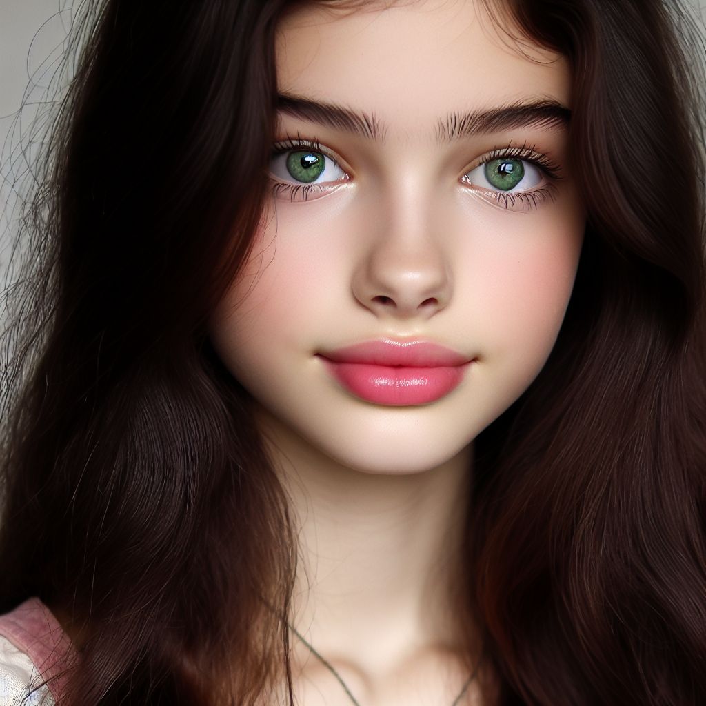 Pretty 15-Year-Old Girl with Black-Brown Hair and Green Eyes | AI Art Generator | Easy-Peasy.AI