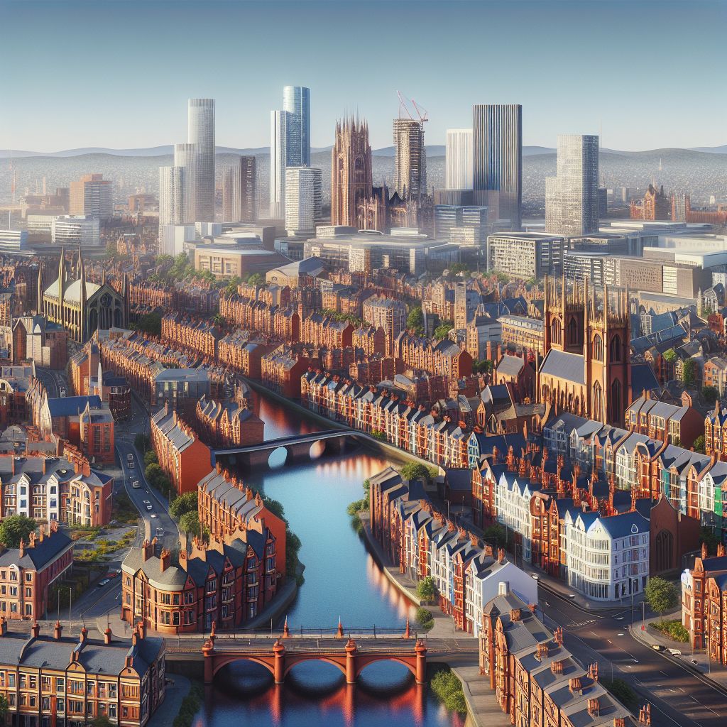 Urban Cityscape: Modern Skyscrapers, Traditional Townhouses, and ...