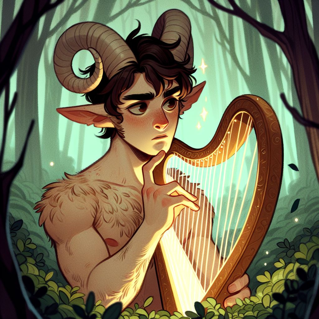 Musical Satyr with Luminescent Harp in a Small Forest | AI Art ...