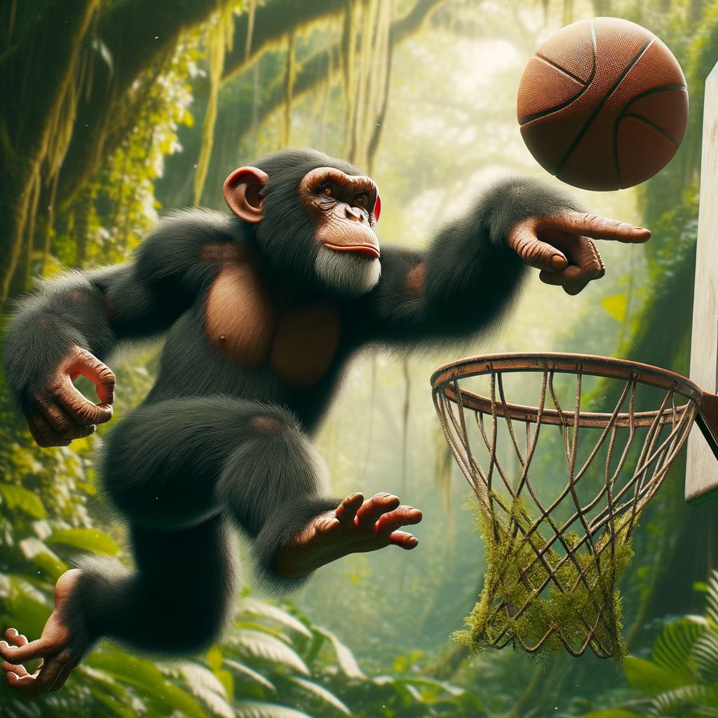 Chimpanzee Playing Basketball in Lush Jungle | Exciting Scene | AI Art ...